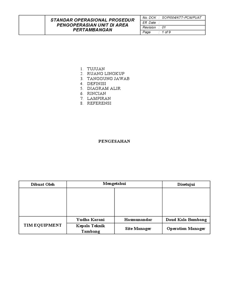 SOP Pengoperasian Kendaraan Tambang | PDF | Teknologi & Rekayasa