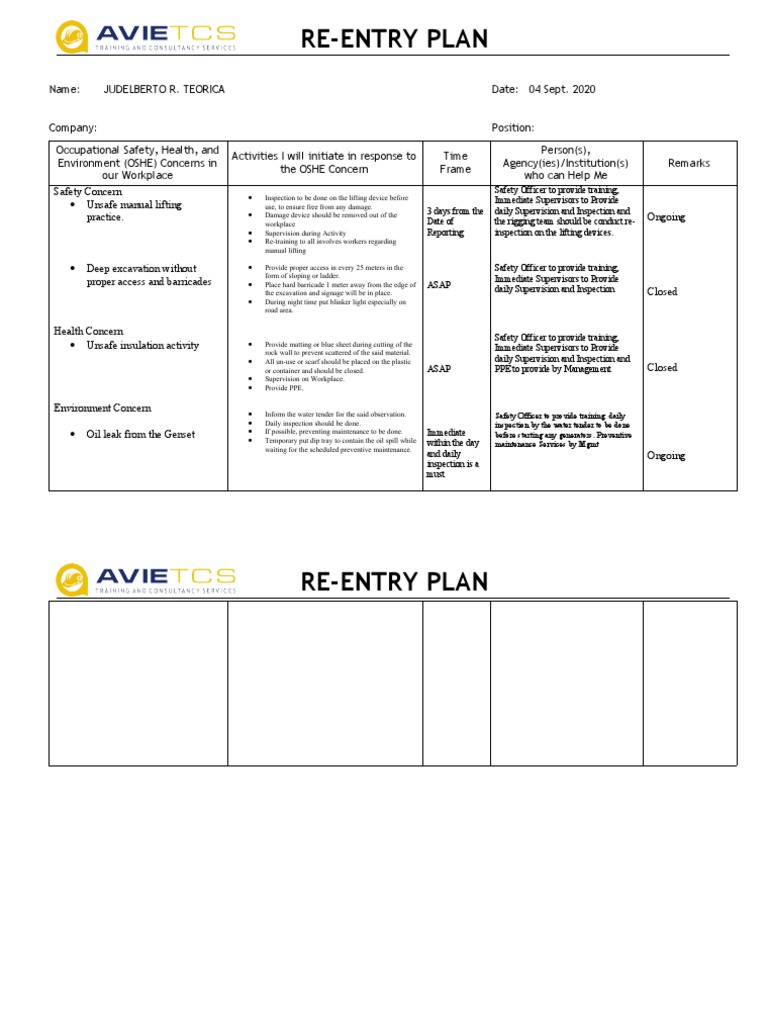 OSHE Re-Entry Action Plan Overview | PDF | Occupational Safety And ...