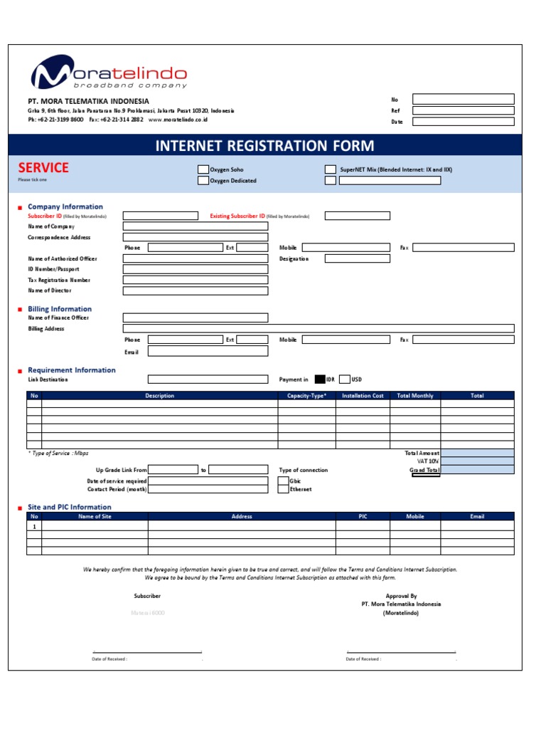 Internet Registration Form - Moratelindo | PDF | Telecommunications ...