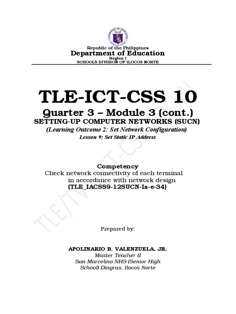 TLE CSS 10 Q3 Cont of q2 Lesson 9 ABValenzuela JR | PDF | Ip Address ... TLE CSS 10 Q3 Cont of q2 Lesson 9 ABValenzuela JR | PDF | Ip Address ...