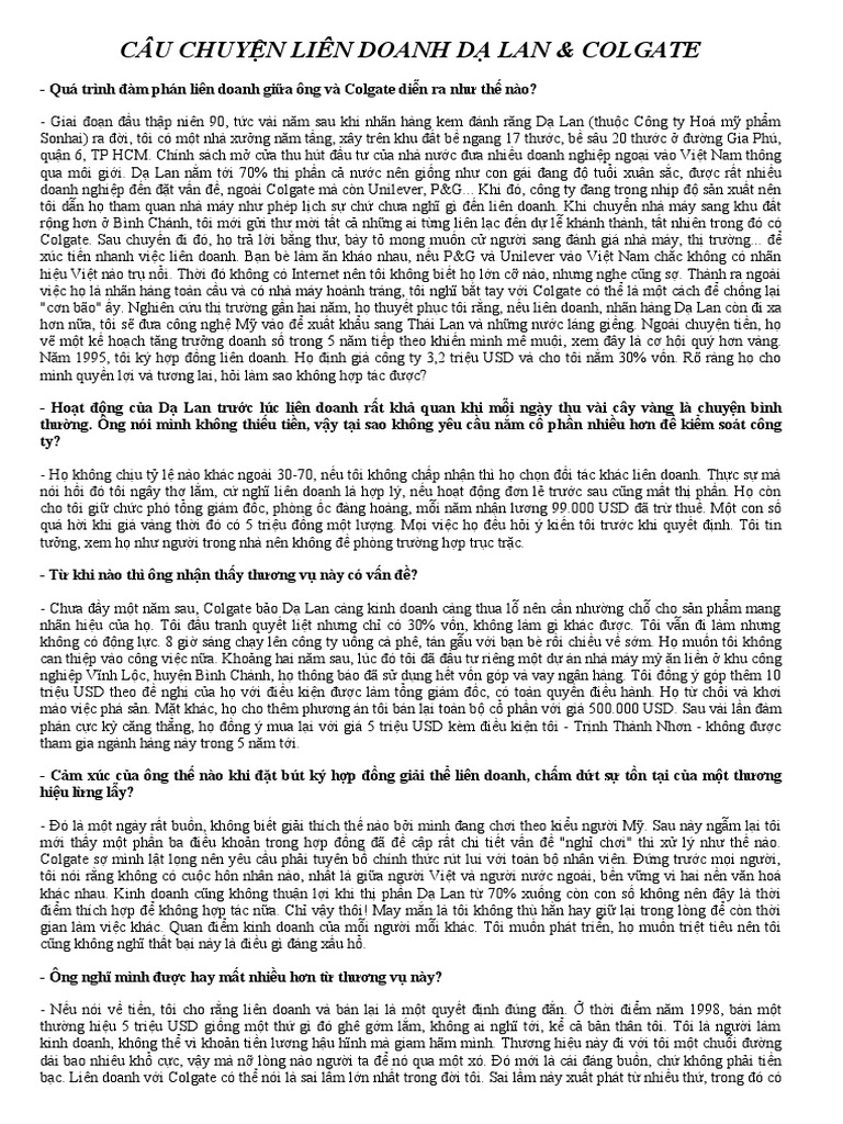 Da Lan Colgate Story | PDF