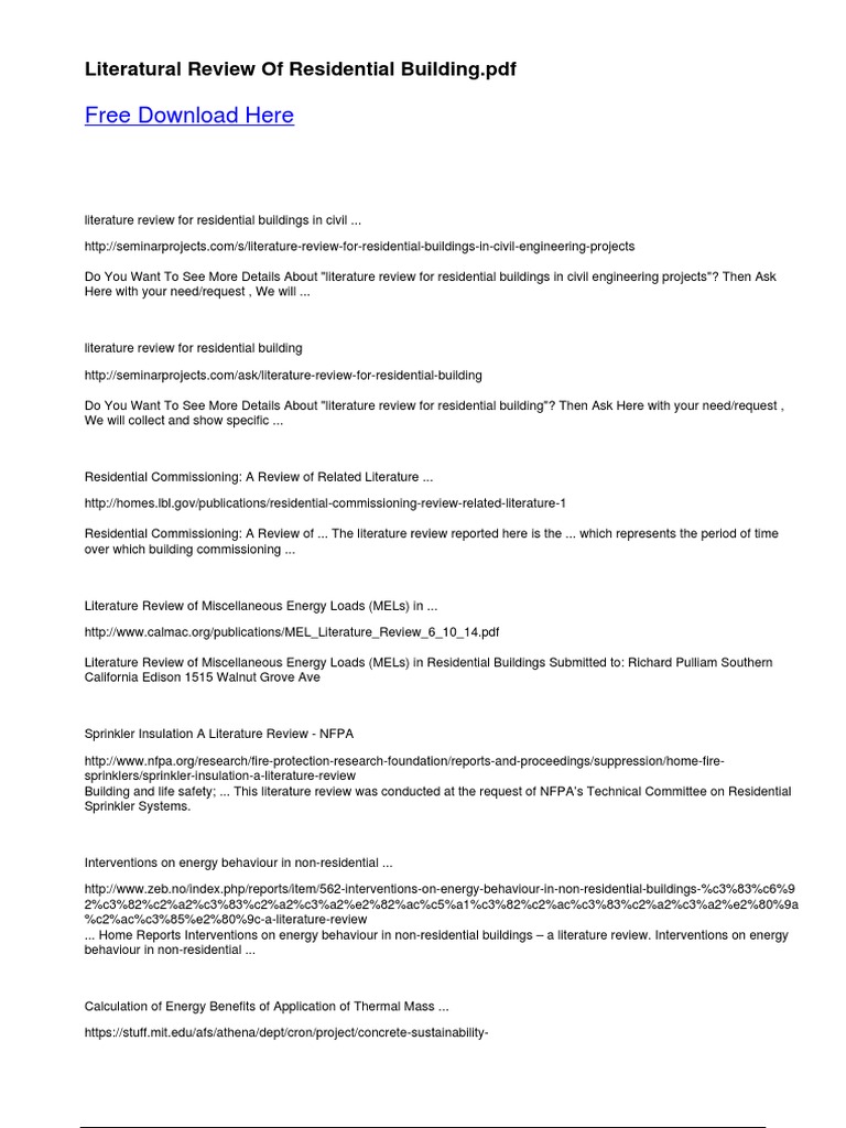 Literature Review on Residential Buildings | PDF | Civil Engineering ...