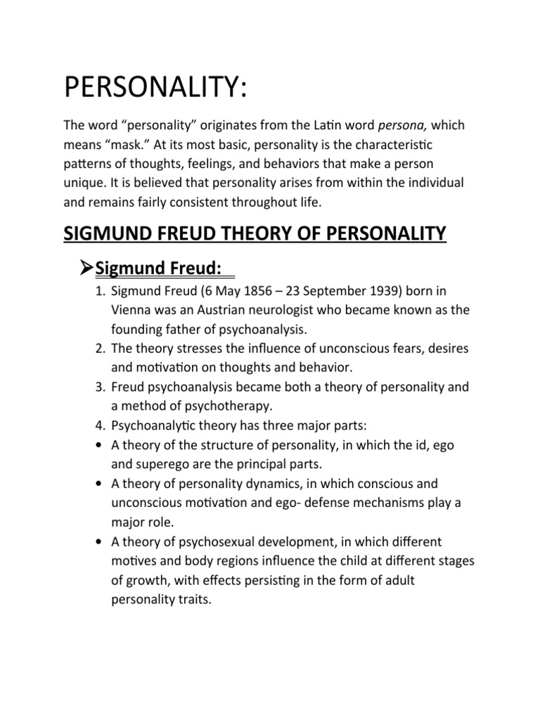Personality:: Sigmund Freud Theory of Personality | PDF | Id ...