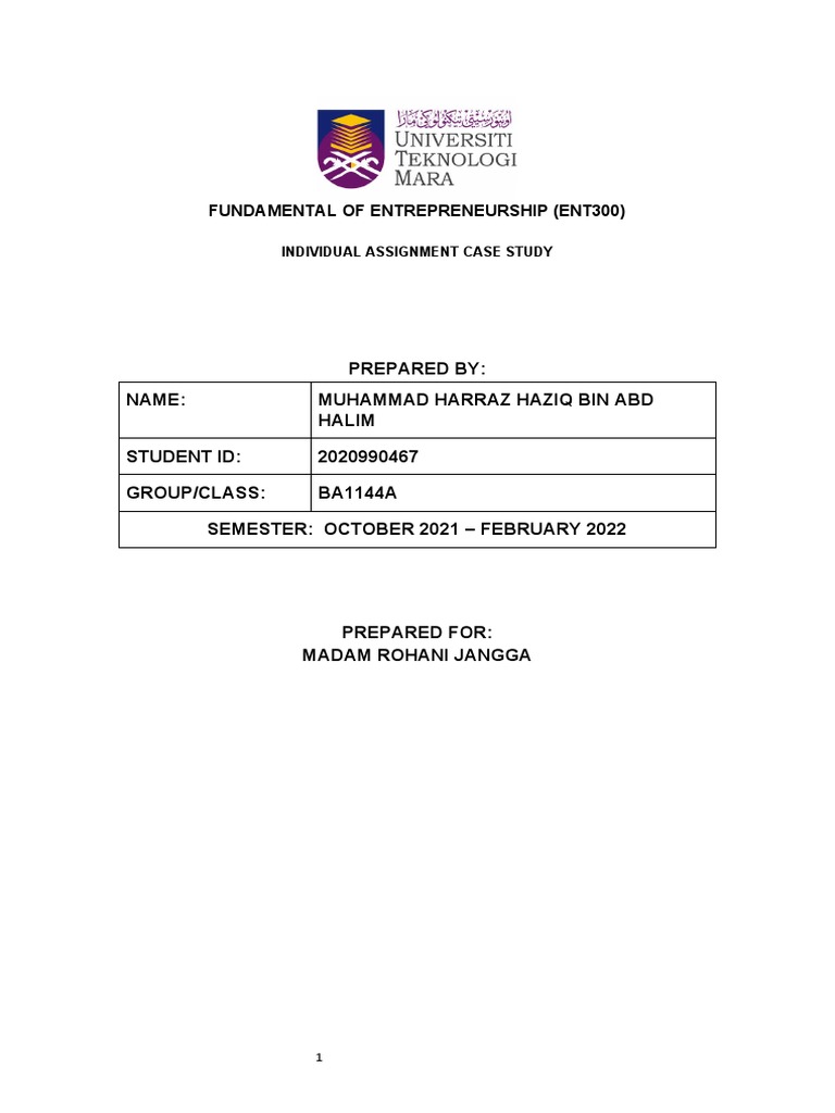 Case Study (Muhammad Harraz Haziq Bin Abd Halim) | PDF ...