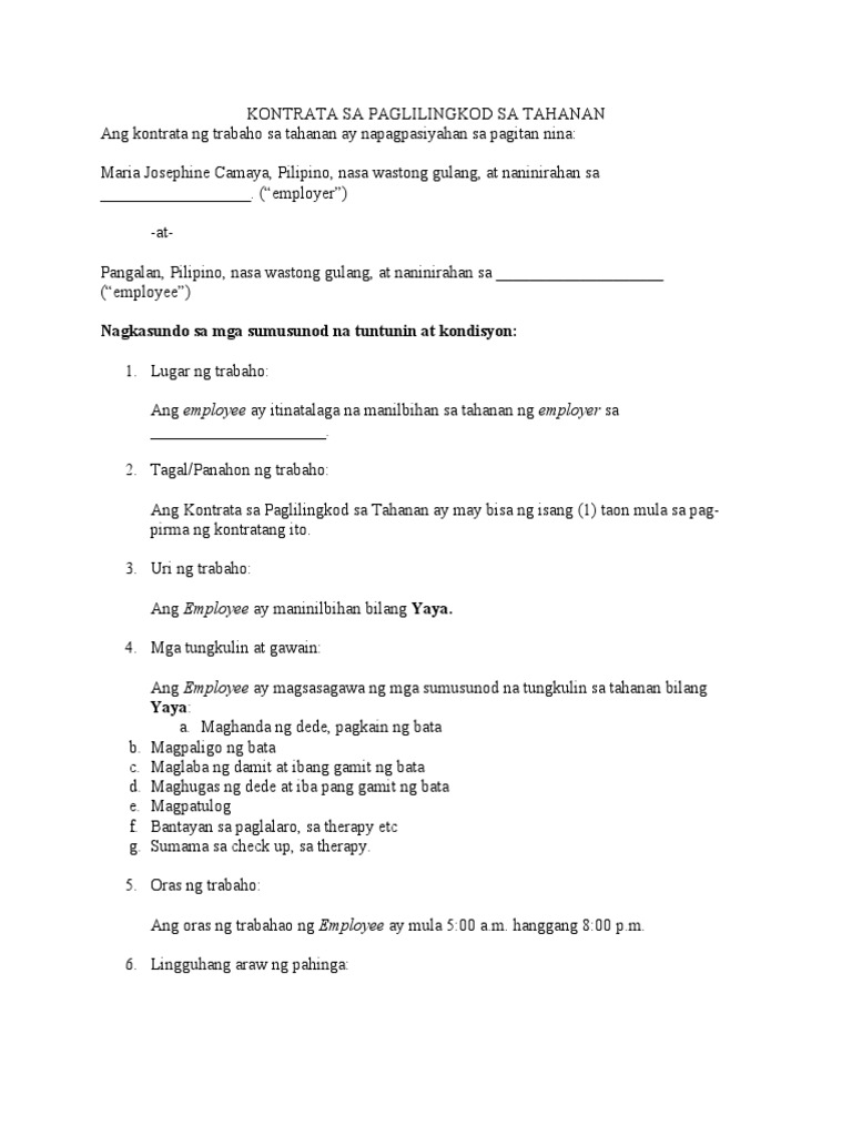 Contract For Helper | PDF