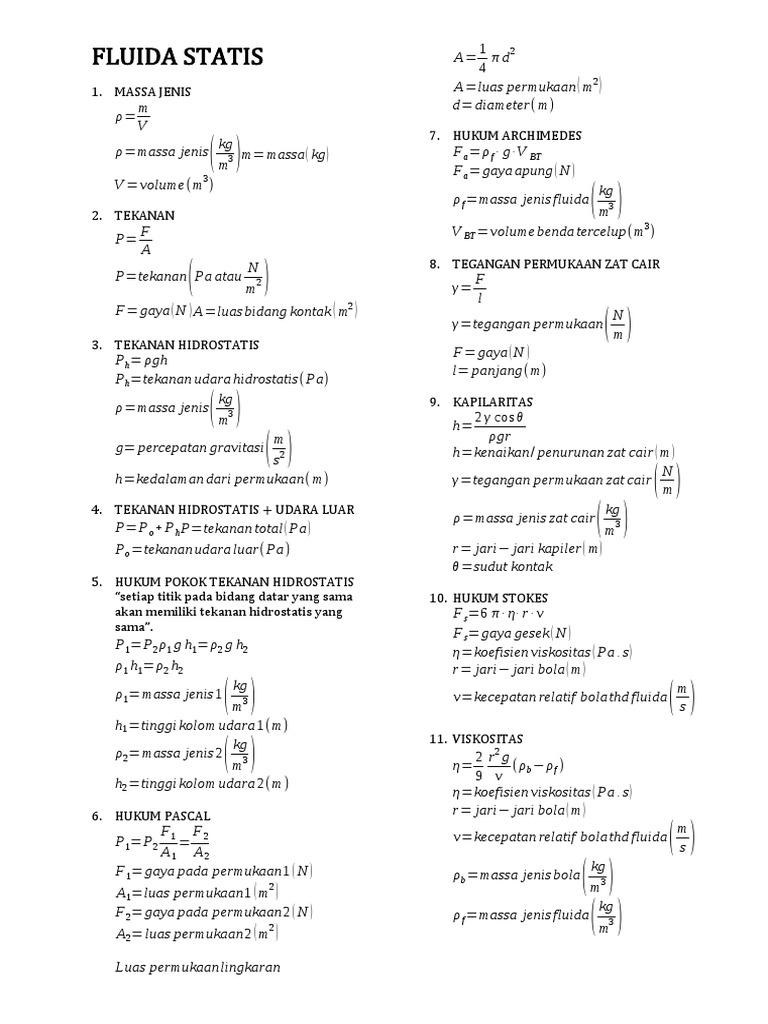 Rumus Fluida Statis | PDF