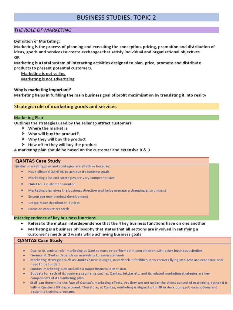 Business Studies Topic 2 Notes | PDF | Marketing | Pricing