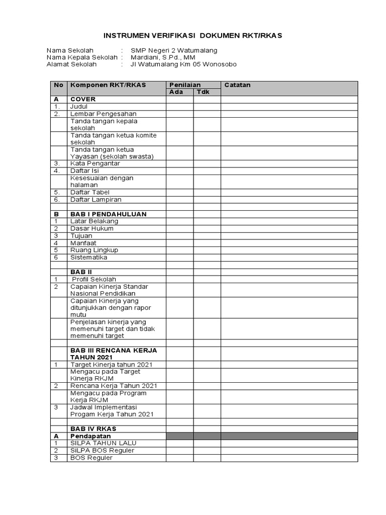 Instrumen Verifikasi RKT - RKAS | PDF