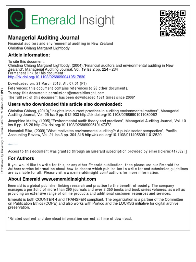 Managerial Auditing Journal: Article Information | PDF | Audit | Financial Audit