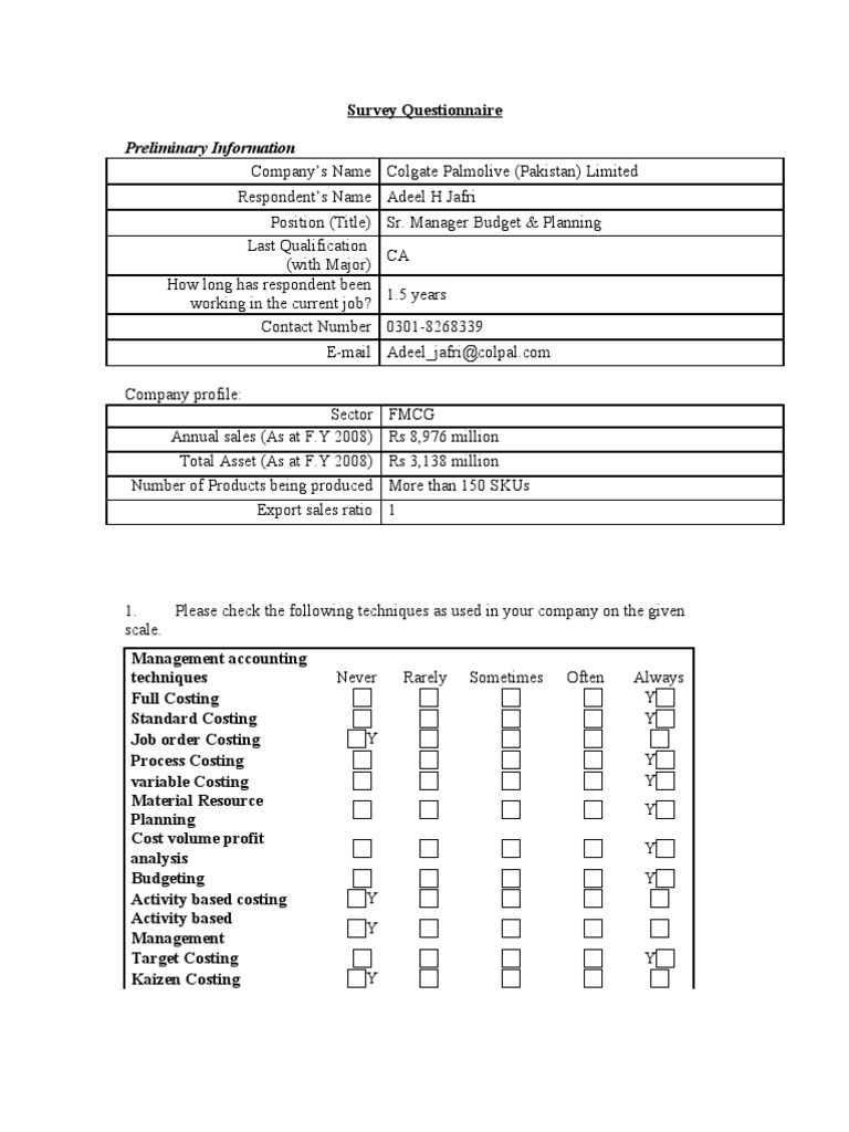 Survey Questionnaire | PDF | Internal Rate Of Return | Cost Accounting