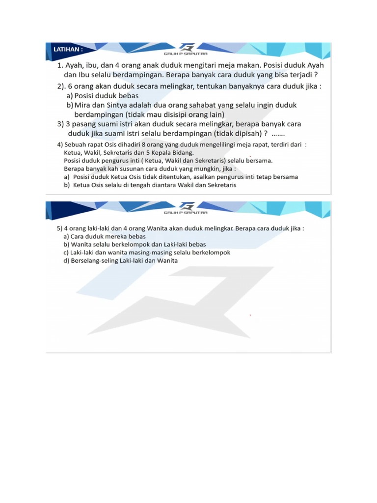 Contoh Soal Permutasi Siklis 5 Soal | PDF