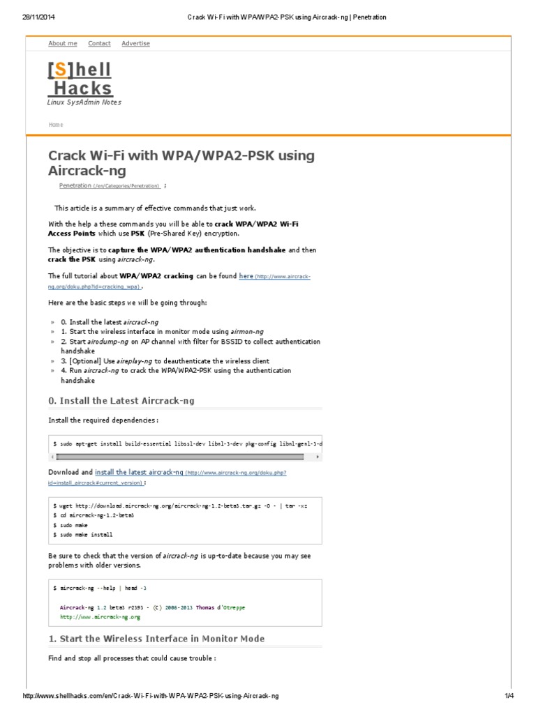 Crack Wi-Fi With WPA - WPA2-PSK Using Aircrack-Ng - Penetration | PDF ...