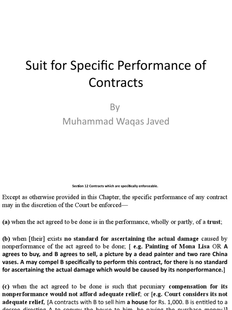 Suit For Specific Performance of Agreement | PDF | Lawsuit | Specific Performance