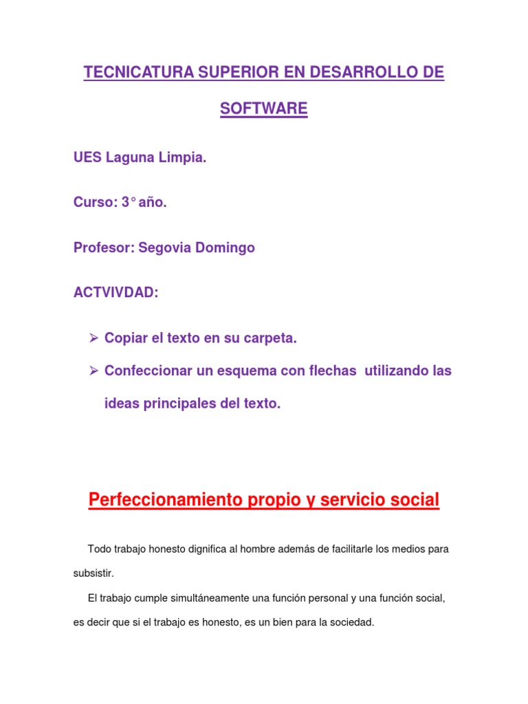 TEC. SUP. DESARROLLO DE SOFTWARE Perfeccionamiento Propio y Servicio ...