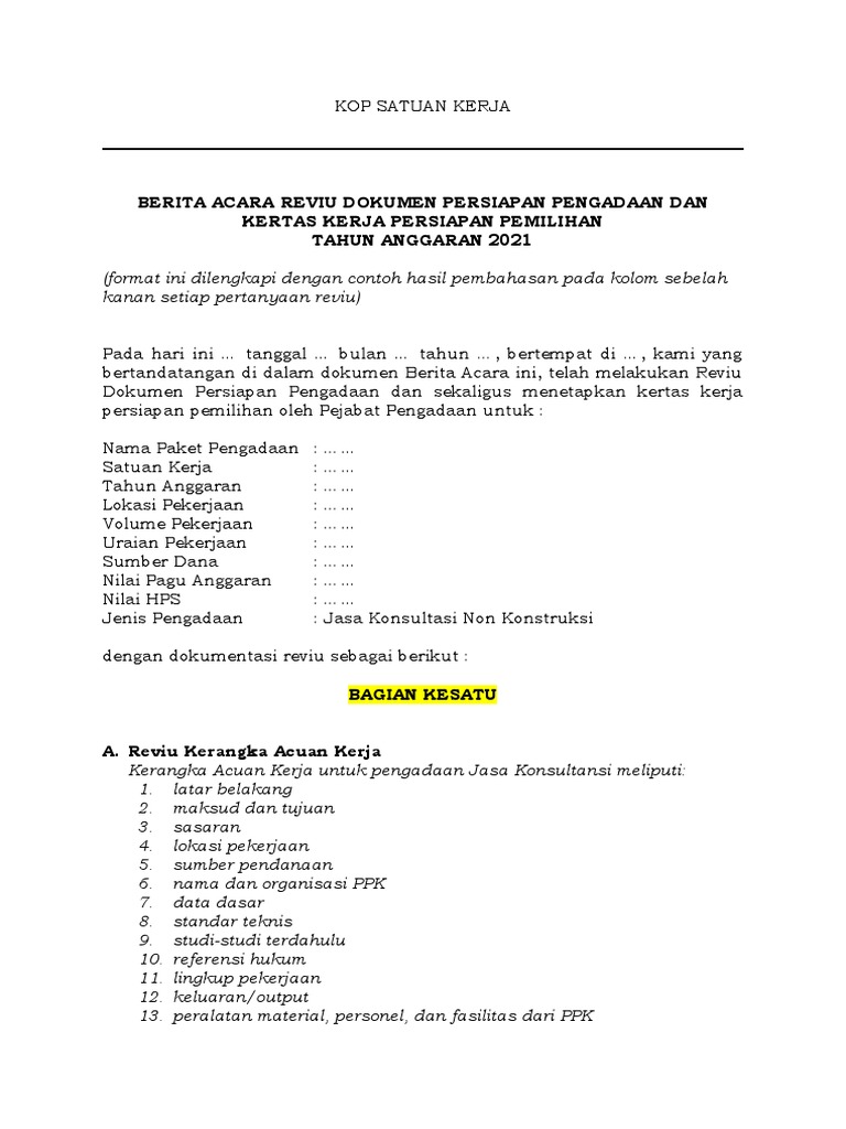 Format 3 Reviu Jasa Konsultan Non Konstruksi Pengadaan Langsung 2021 by ...
