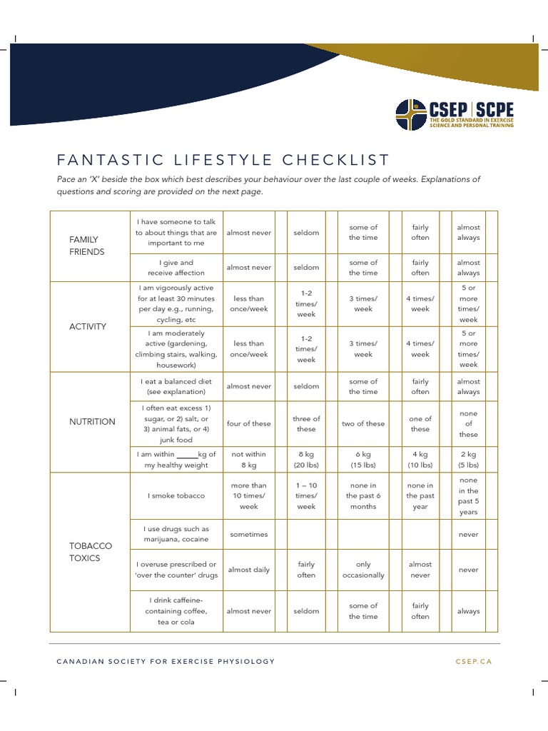 Fantastic Lifestyle Checklist | Download Free PDF | Drink ...