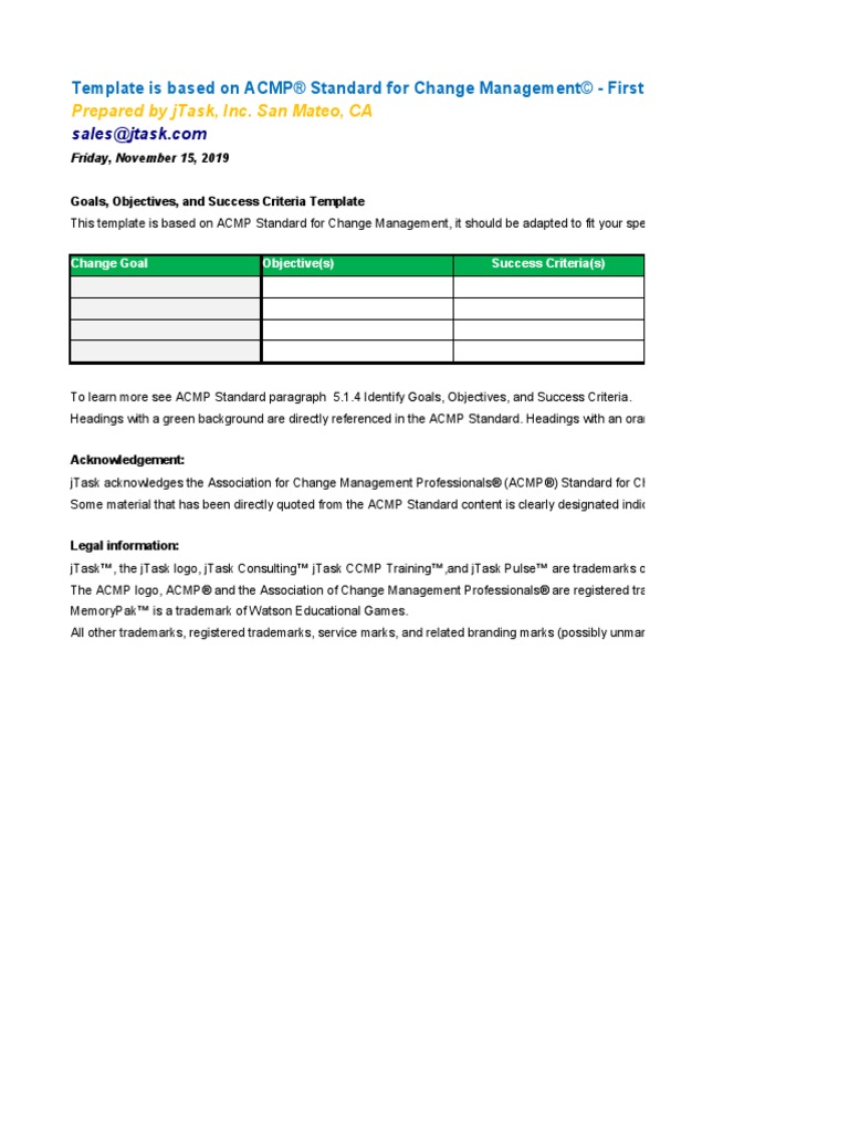 Template ACMP Standard Goals Objectives and Success Criteria | PDF ...