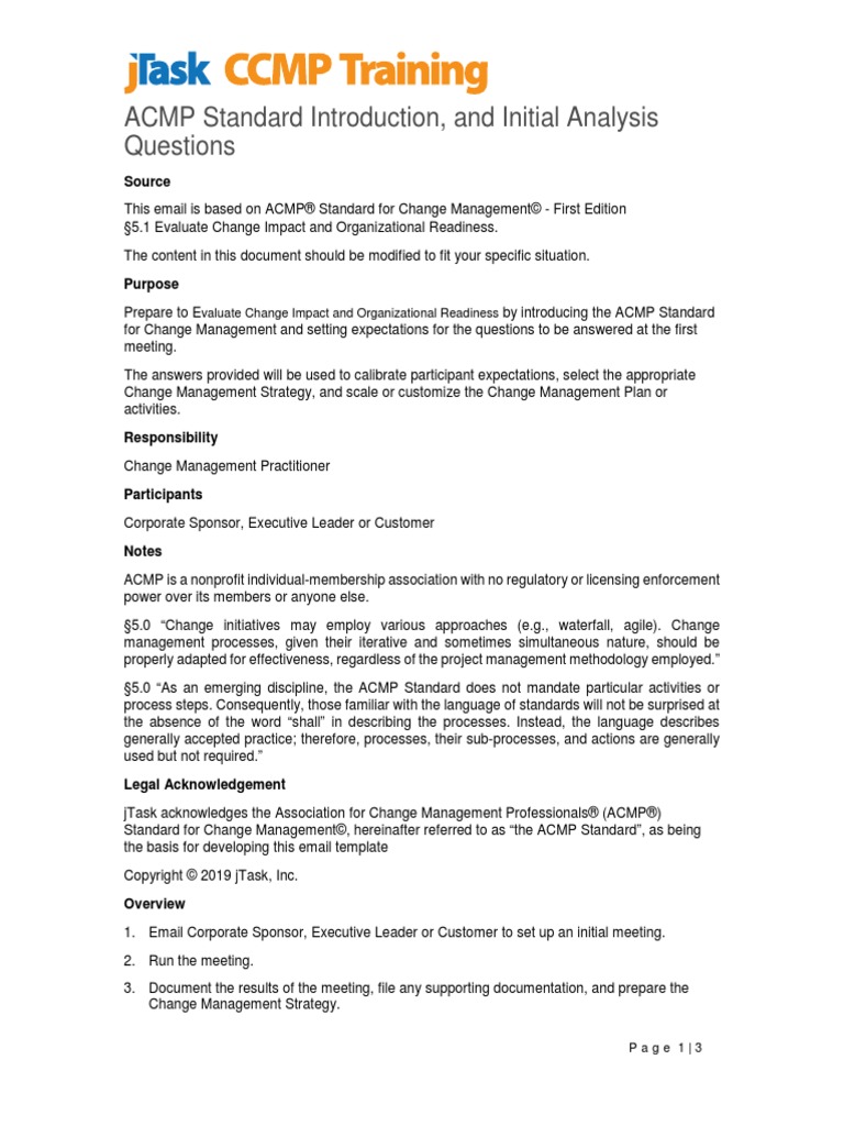 ACMP Standard Introduction, and Initial Analysis Questions: Source ...