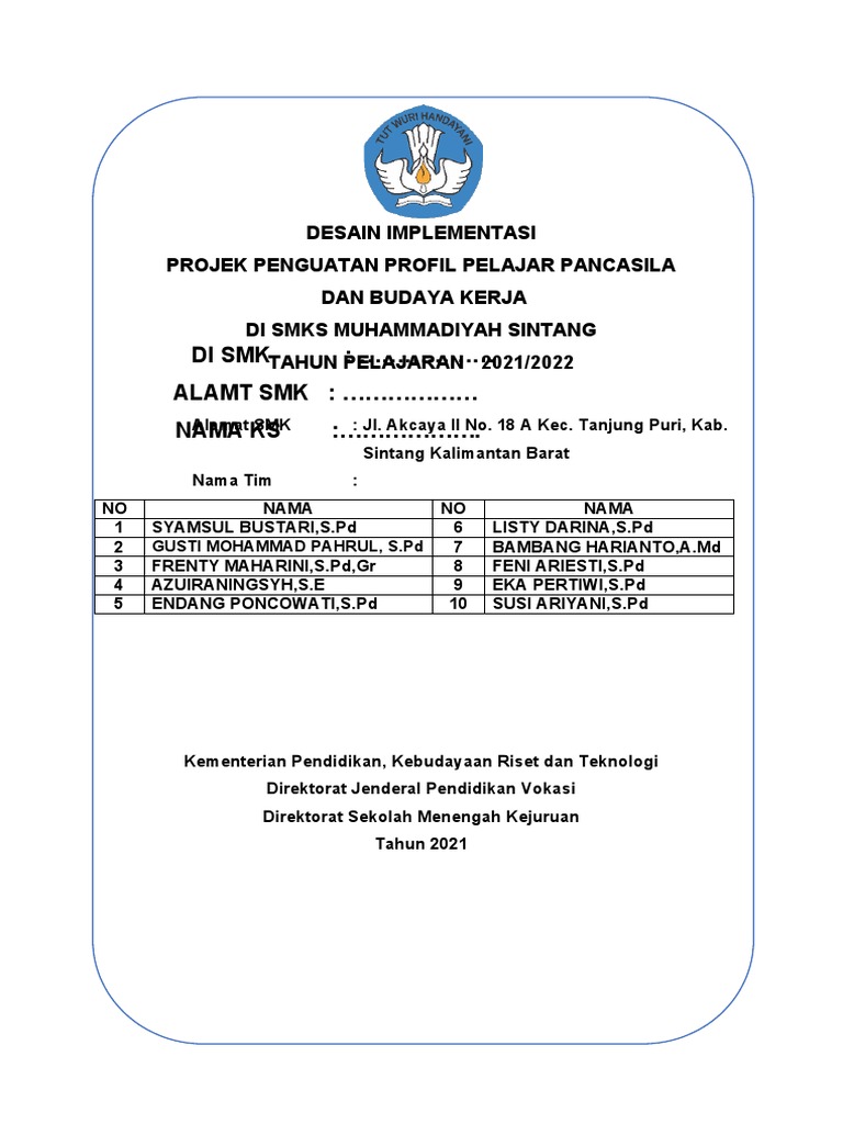 Kerangka Desain Implementasi P5BK Tahap 2 SMKS MUHAMMADIYAH SINTANG | PDF