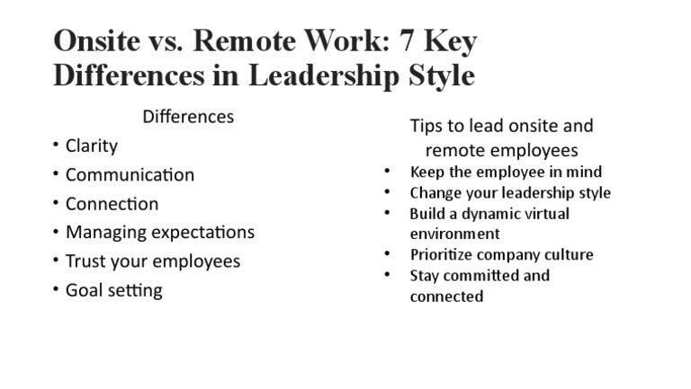 Onsite vs. Remote Work: 7 Key Differences in Leadership Style | PDF
