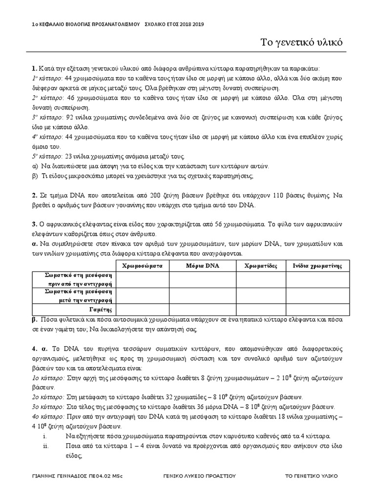 Το γενετικό υλικό 2018 2019 ΠΡΟΑΣΤΙΟ | PDF