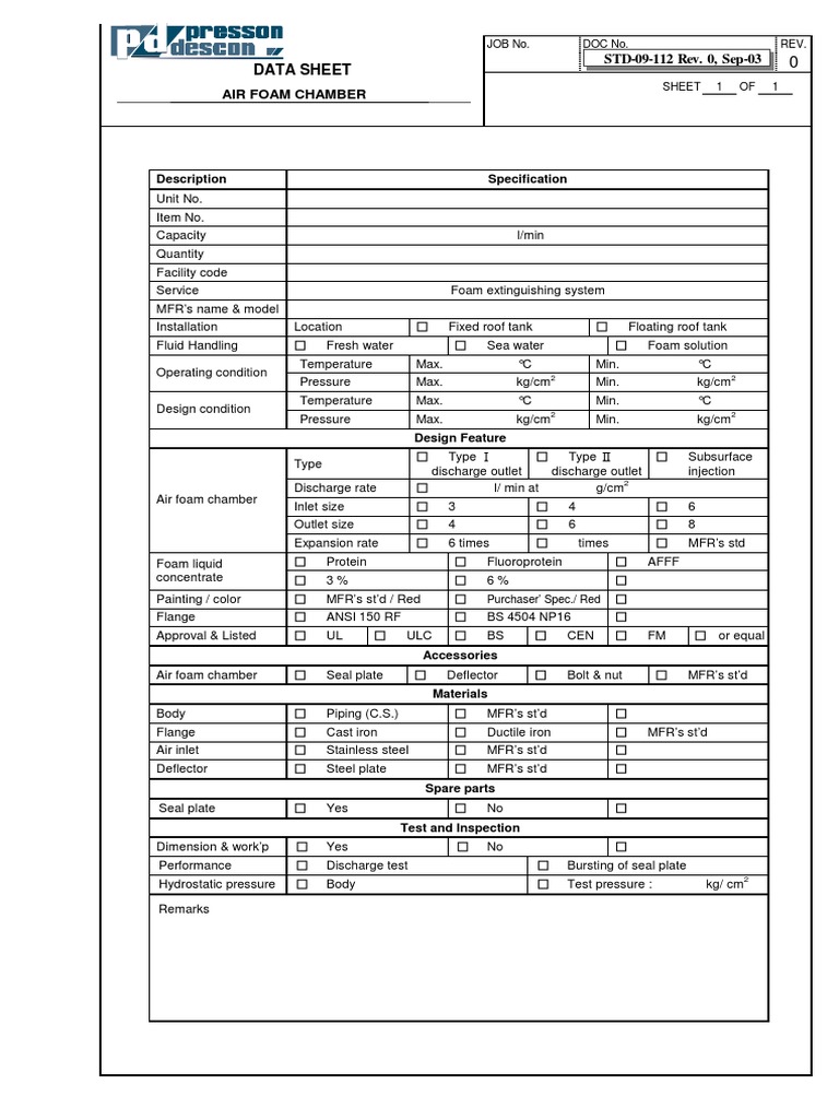 Data Sheet Air Foam Chamber | PDF | Foam | Civil Engineering