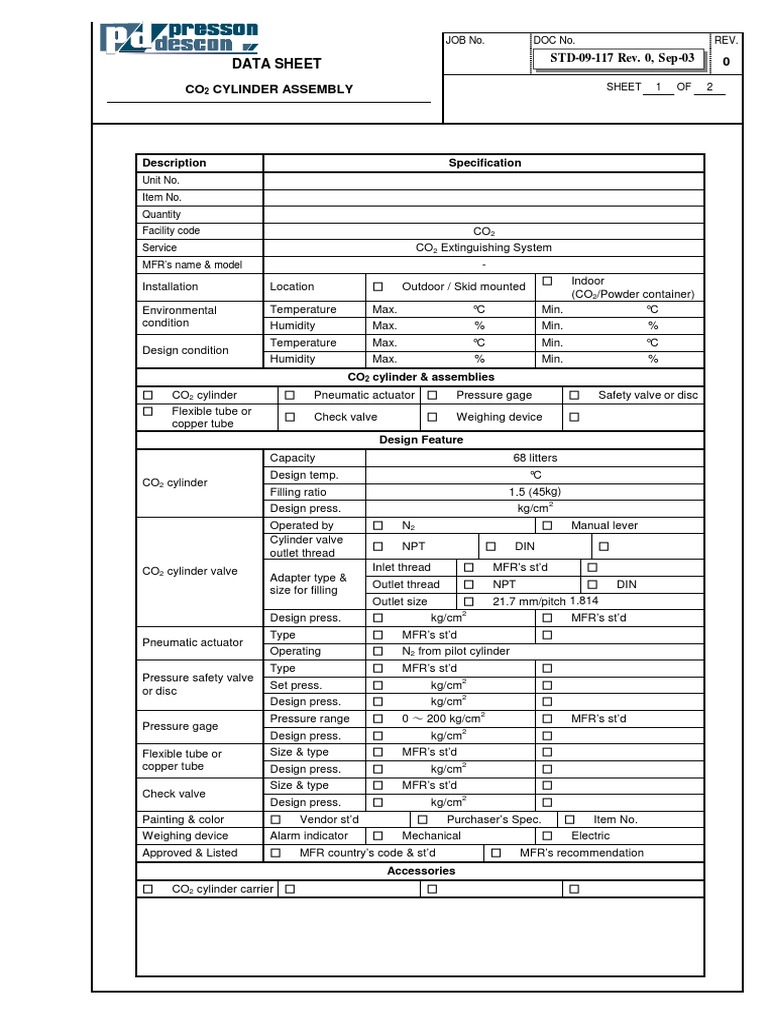 Data Sheet Co2 Cylinder Assembly | PDF | Valve | Actuator