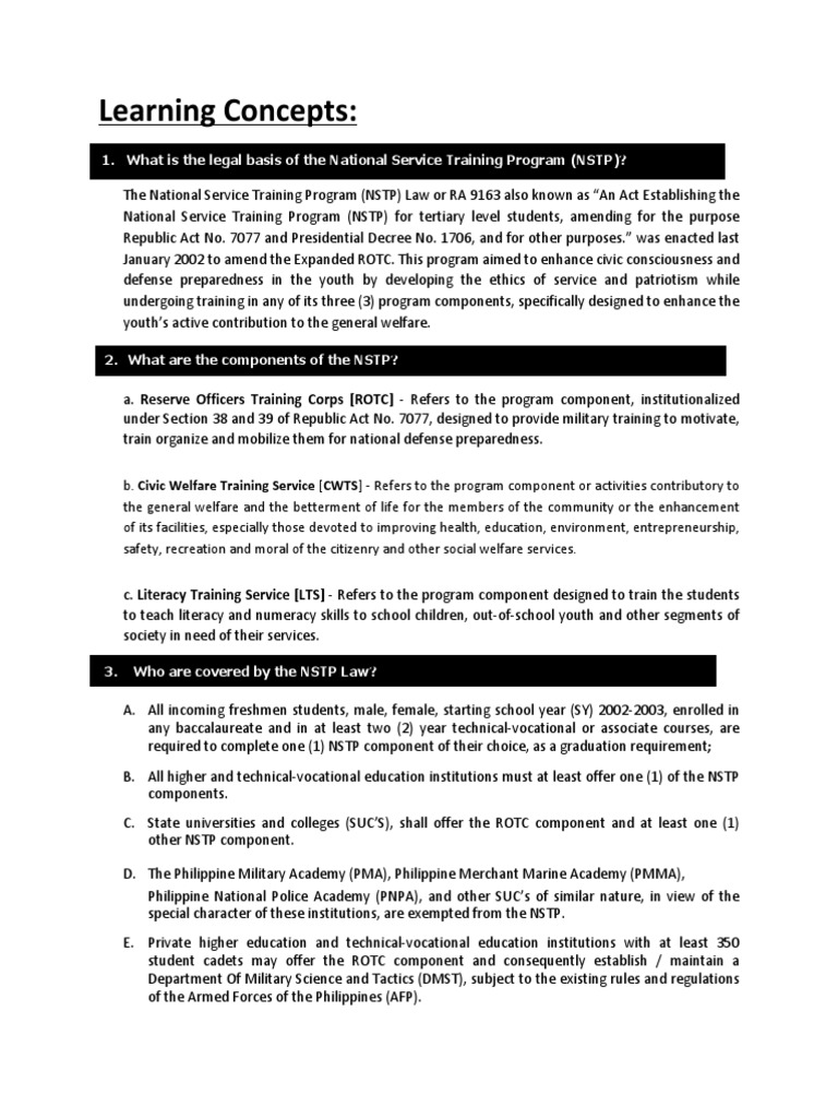 An Overview of the National Service Training Program (NSTP): Components ...