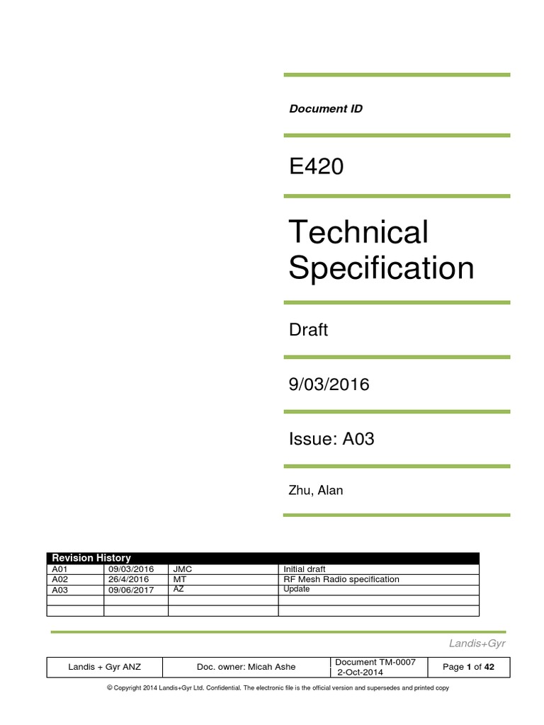E420 Technical Specification A03 | PDF | Computer Network | Regulatory ...