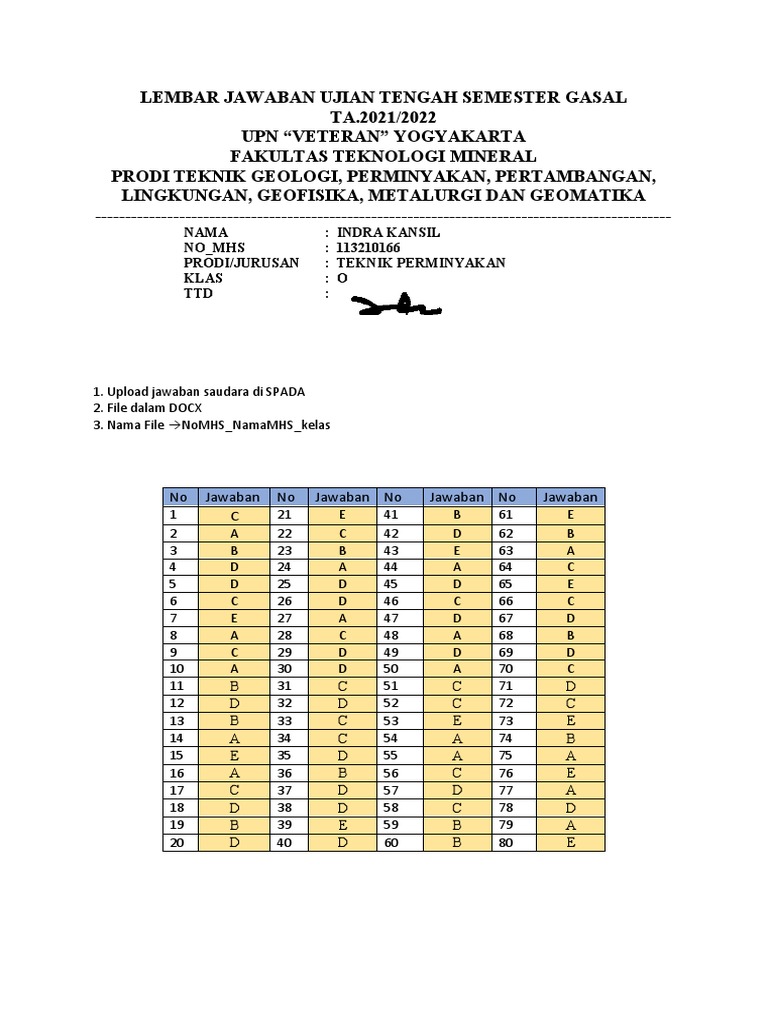 Lembar Jawaban UTS | PDF