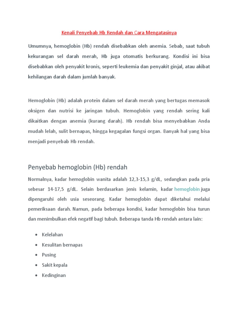 Kenali Penyebab HB Rendah Dan Cara Mengatasinya | PDF | Kesehatan Holistik