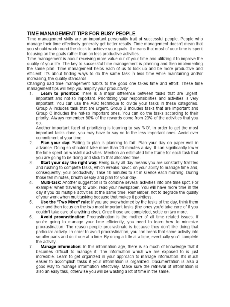 57 57 Time Management Tips For Busy People | PDF | Professional Skills ...