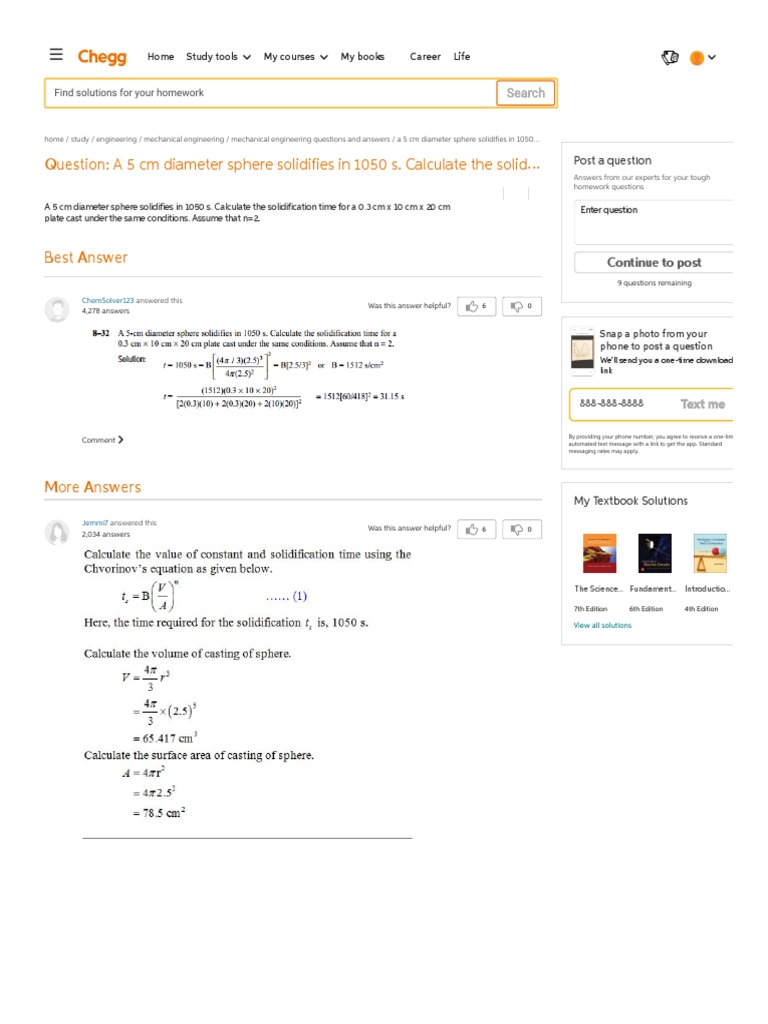 A 5 CM Diameter Sphere Solidifies in 1050 S. Calcu... | PDF | Sphere ...