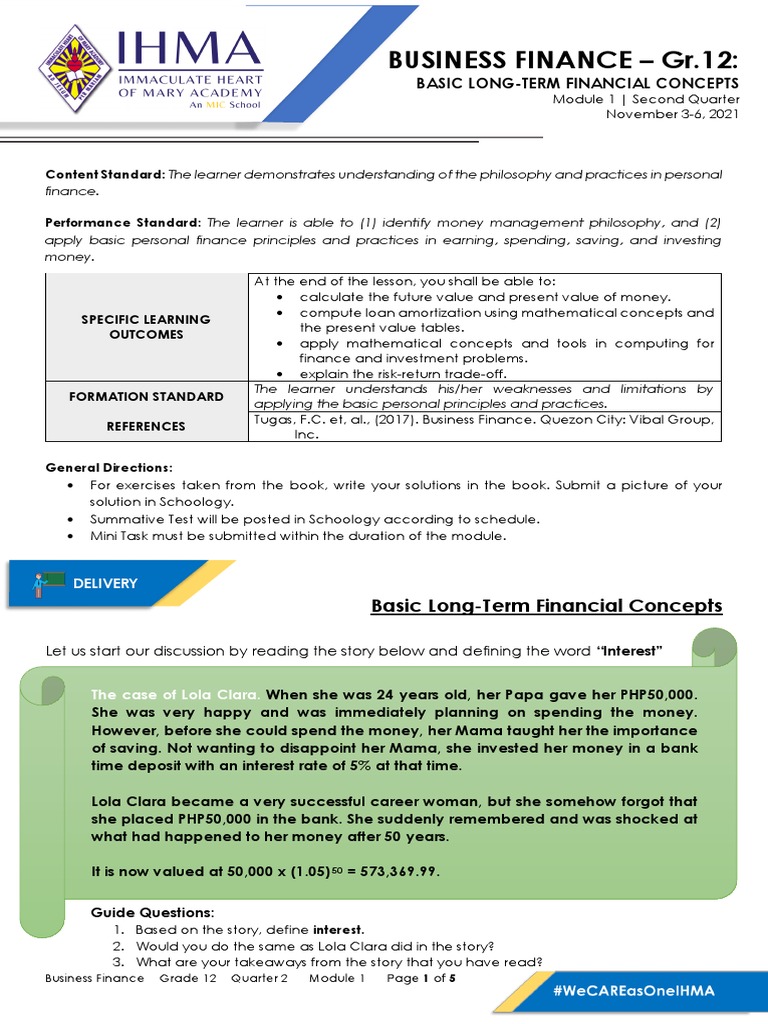 Business Finance - Gr.12:: Basic Long-Term Financial Concepts | PDF ...