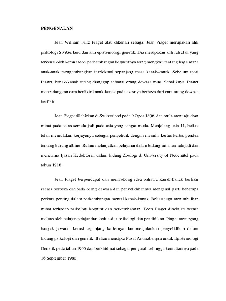 Teori Perkembangan Kanak Kanak Jean Piag | PDF