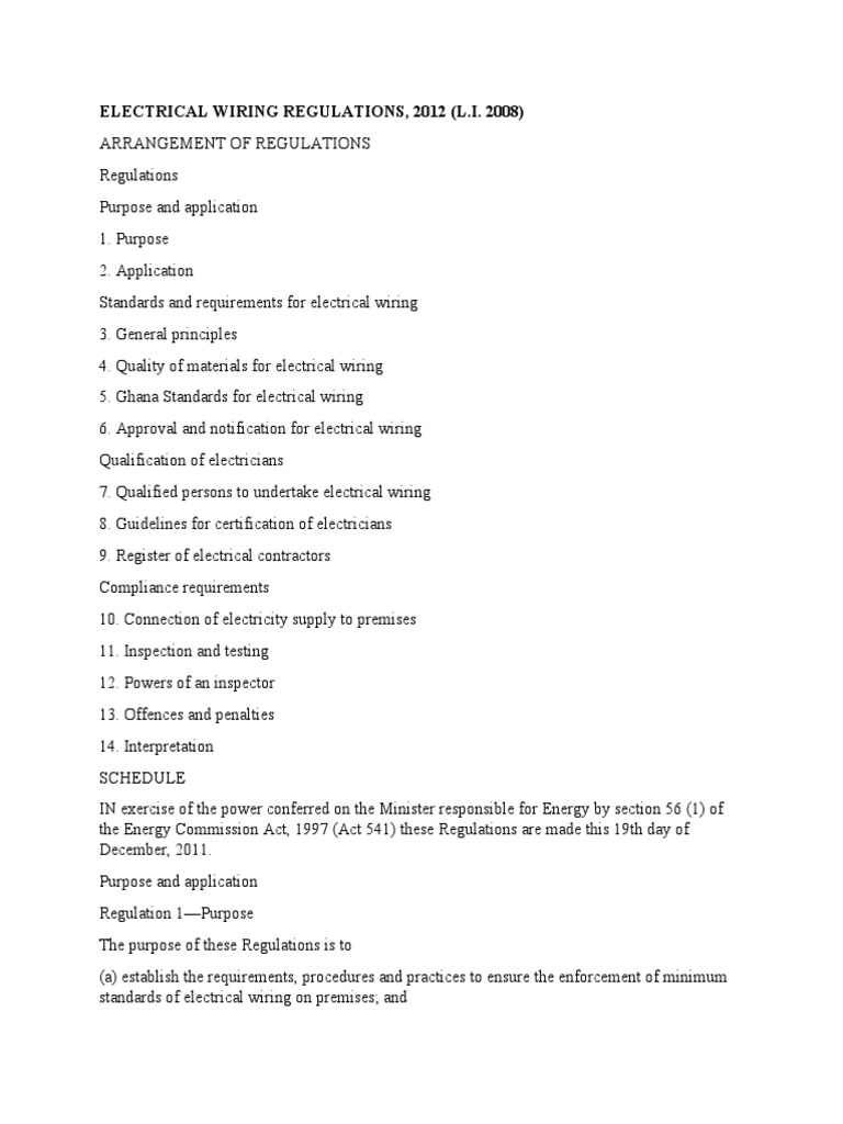 Electrical Wiring Regulations, 2012 (L.i. 2008) | PDF | Electrical ...