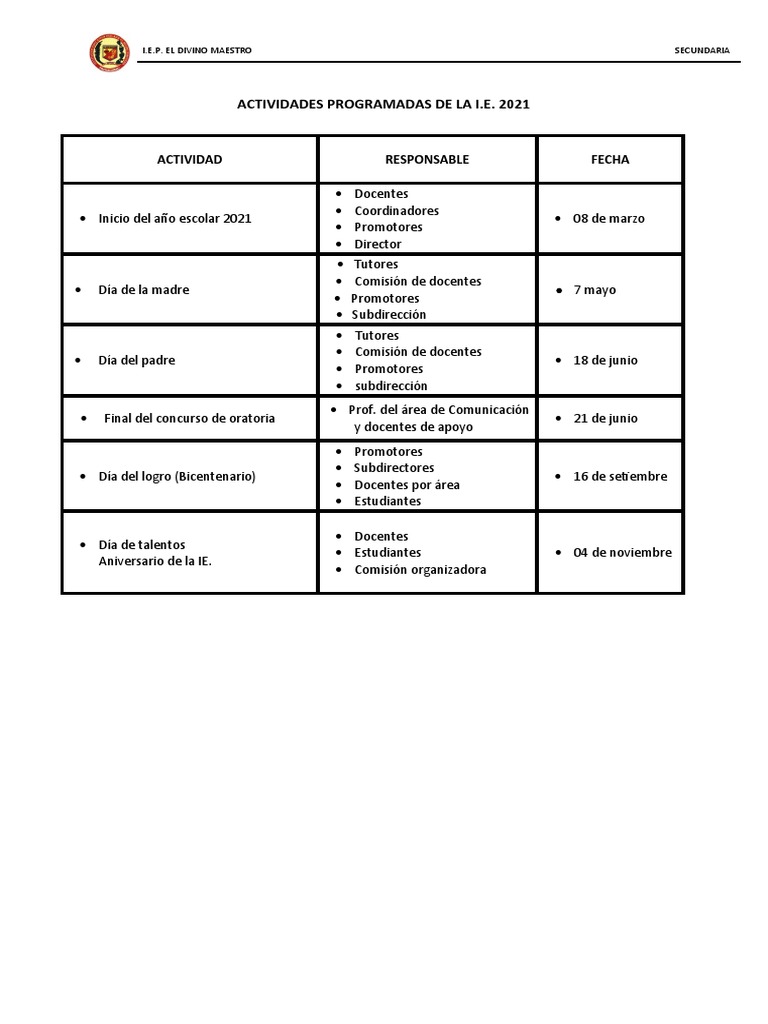 Actividades Programadas 2021 | PDF | Crecimiento personal y profesional