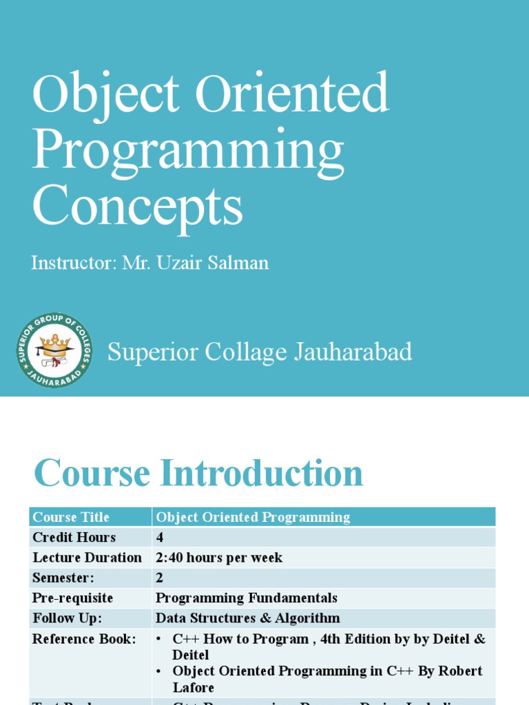 Bject Riented Programming Concepts: Superior Collage Jauharabad | PDF | Object Oriented ...