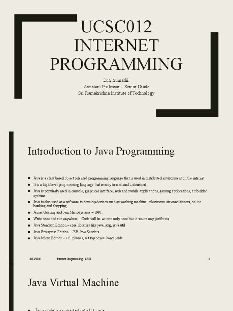 UCSC012 Internet Programming: Dr.S.Sumathi, Assistant Professor ...