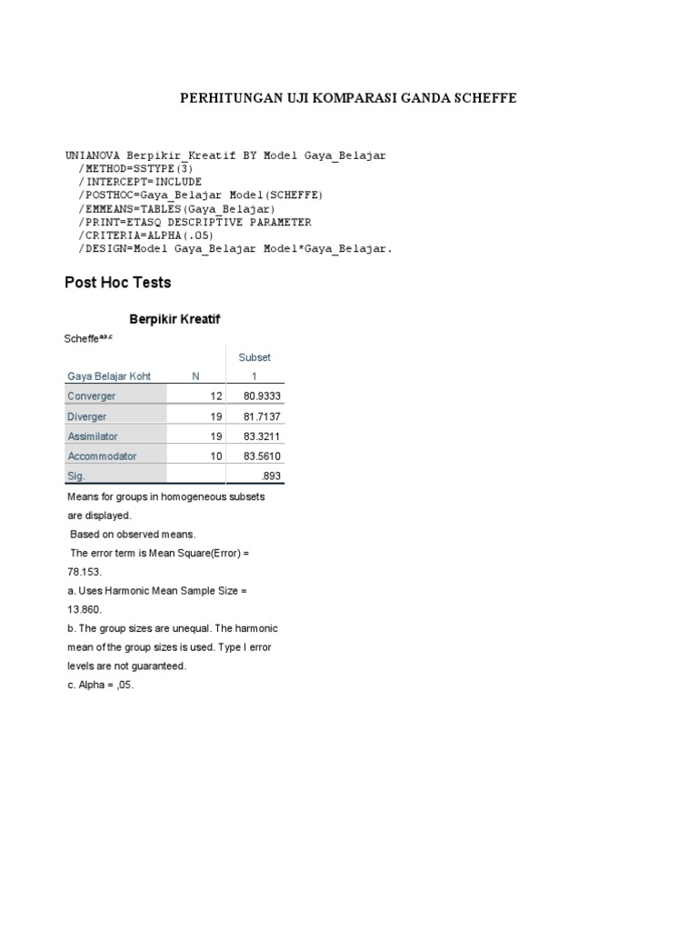 Analisis Uji Scheffe Gaya Belajar | PDF | Mean | Errors And Residuals