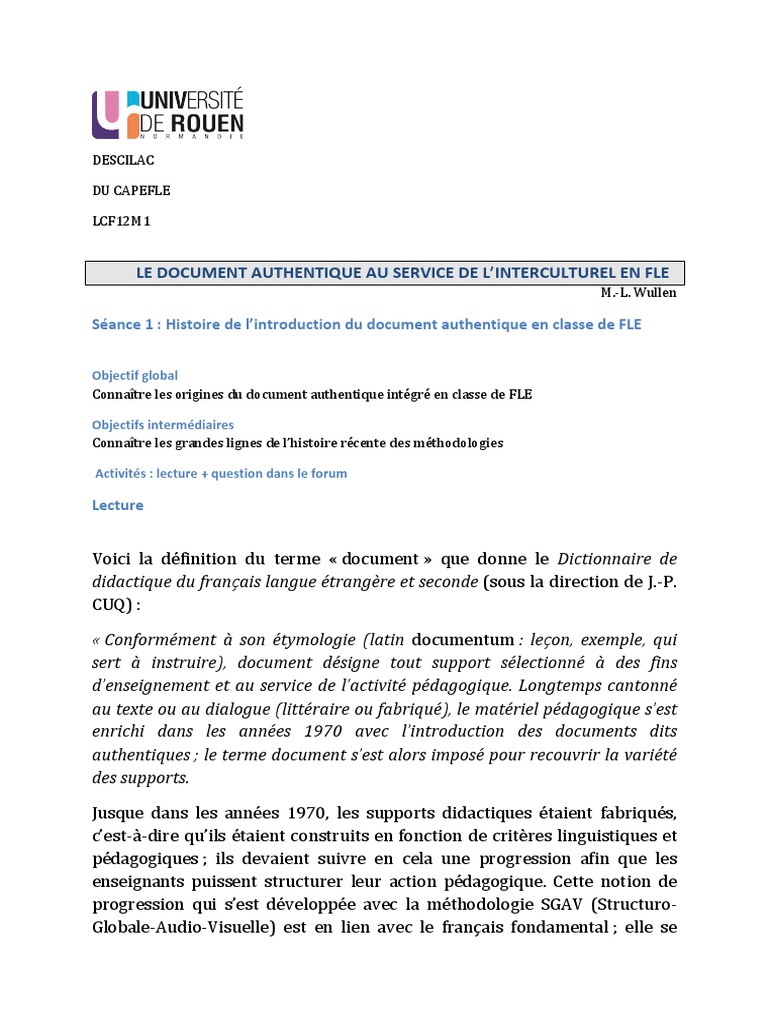 Histoire du document authentique en FLE | PDF | Compétence (Ressources ...