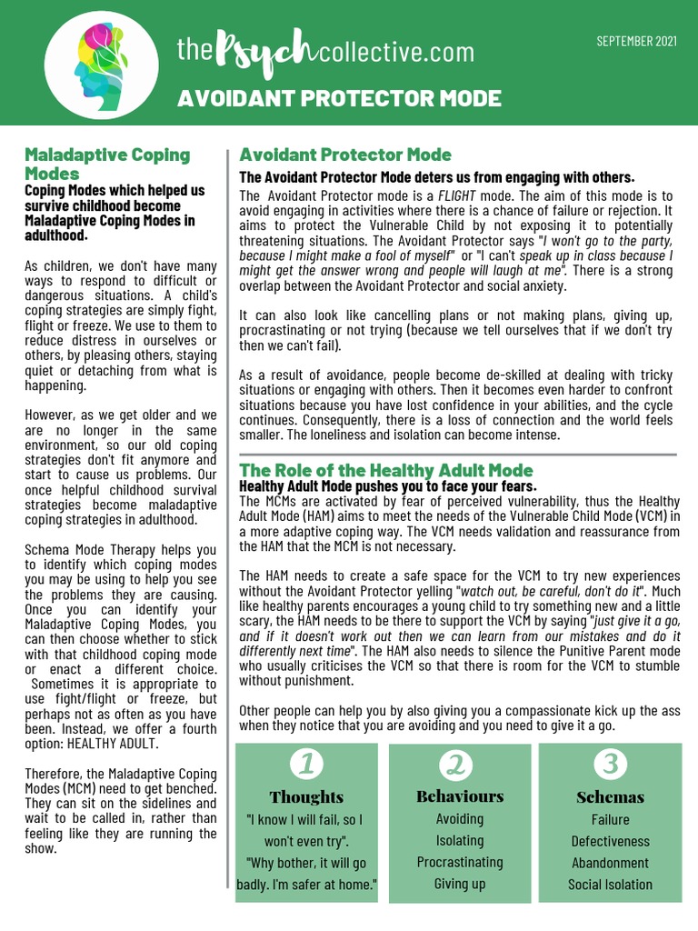 Schema Handout - Avoidant Protector | PDF | Applied Psychology ...