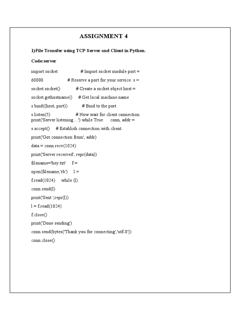 Assignment 4 1 File Transfer Using Tcp Server And Client In Python Codeserver Pdf 