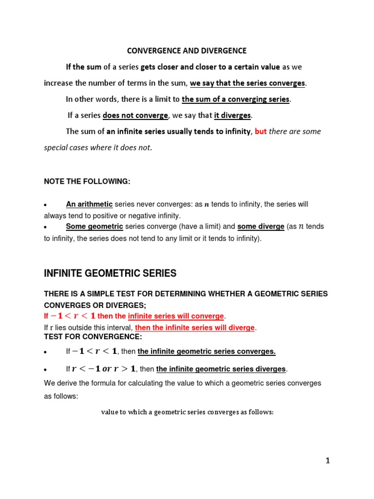 Convergence and Divergence of Series | PDF | Series (Mathematics ...