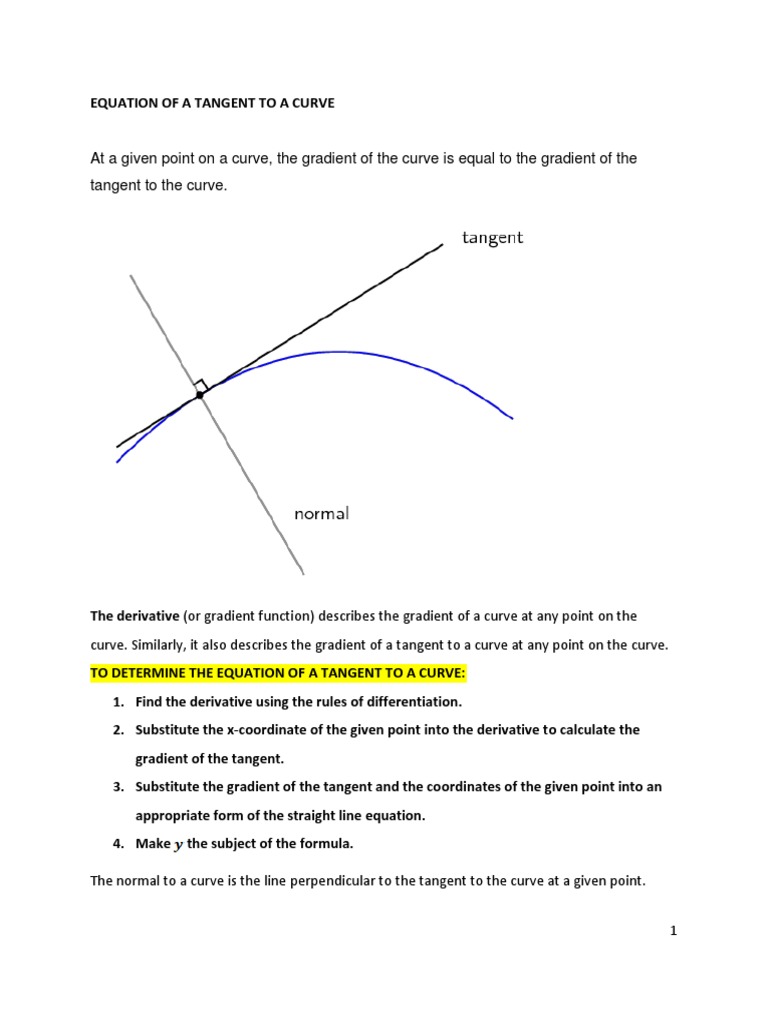 Equation of A Tangent To A Curve | PDF | Tangent | Gradient