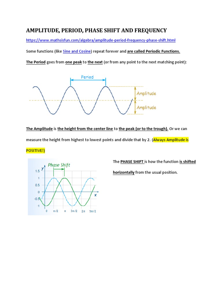 Amplitude, Period, Phase Shift and Frequency | PDF | Phase (Waves ...