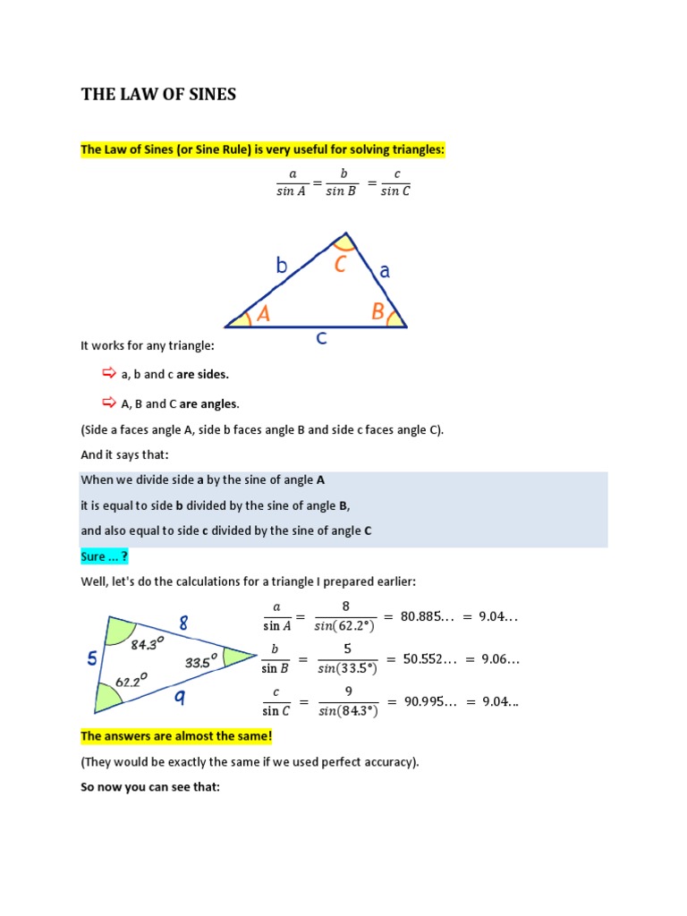 The Law of Sines | PDF | Sine | Trigonometric Functions