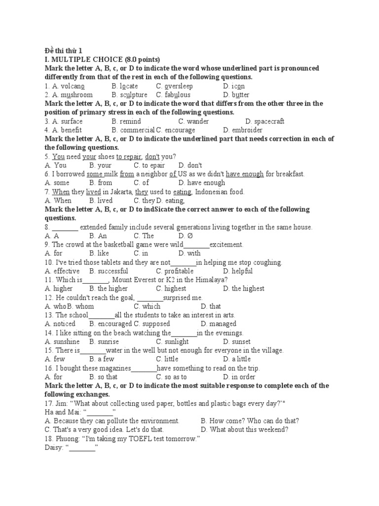 Đề thi thử 10 | PDF | Honey | Bees