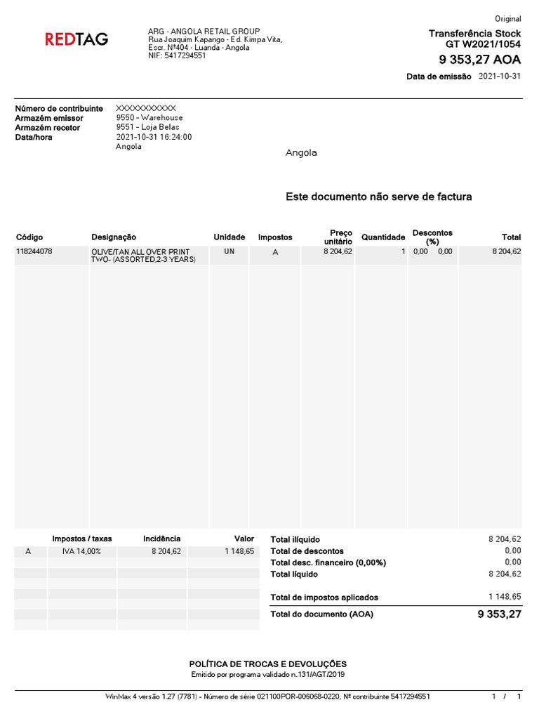 Este Documento Não Serve de Factura: Angola | PDF