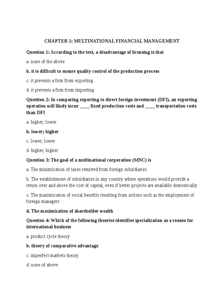 Chapter 1: Multinational Financial Management | PDF | Option (Finance ...
